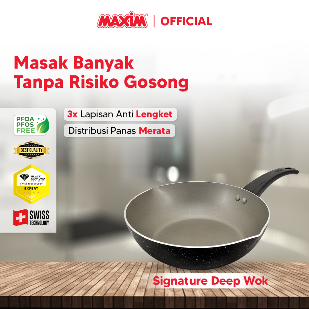 Jual Maxim Signature Wajan Teflon Anti Lengket 24cm Deep Wok | Shopee ...