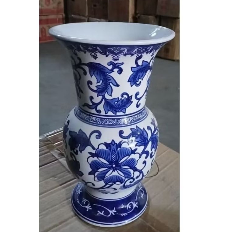 Jual vas guci keramik biru putih T 305cm gemuk/pajangan guci/vase bunga ...