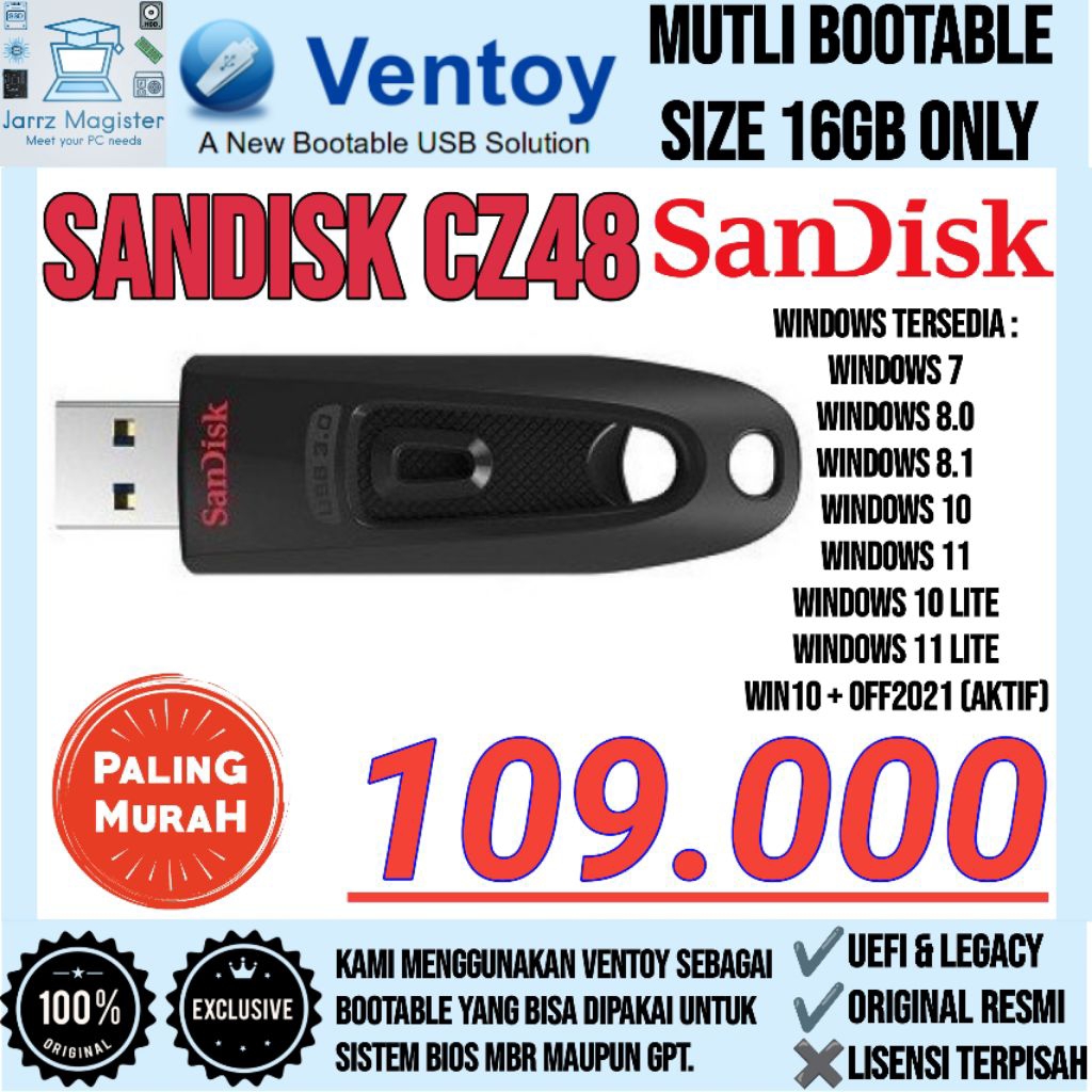 Jual Flashdisk Bootable Windows 10 11 8.1 8.0 7 10 Lite 11 Lite |16GB ...
