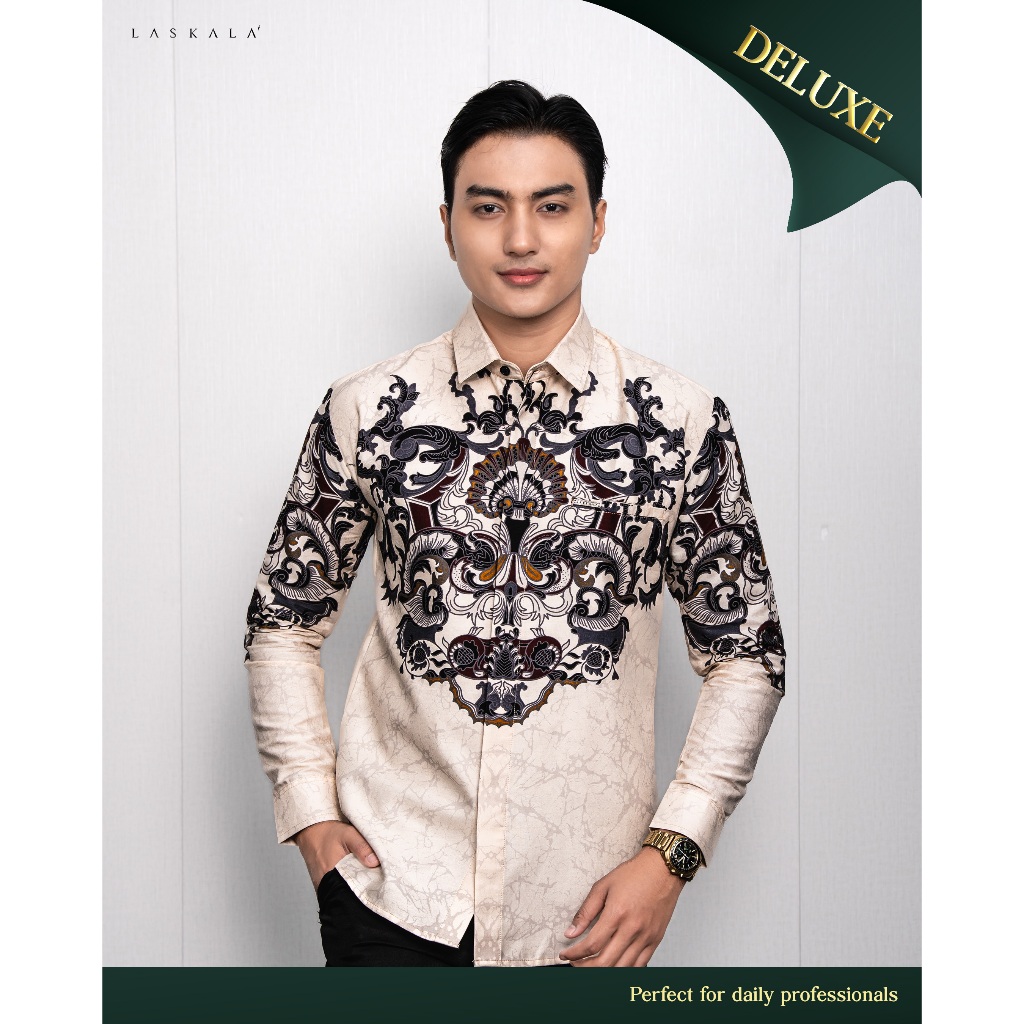 Jual Laskala Batik Premium Sunda Kelapa Cream Kemeja Batik Pria Slimfit ...