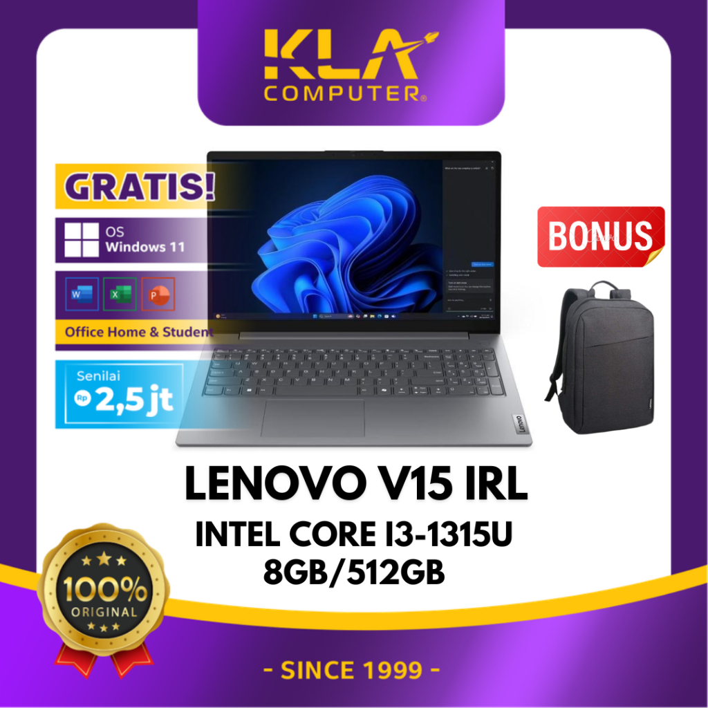 Jual LENOVO V15 G5 IRL Intel Core i3-1315U 8GB 512GB SSD 15.6 Inch ...