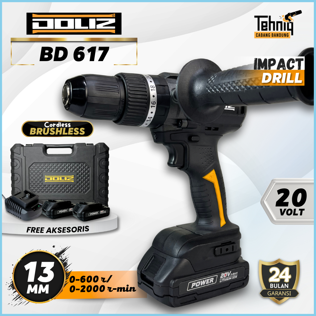 Jual Mesin Bor / Bor Tangan DOLIZ BD 617 Cordless Brushless Impact ...