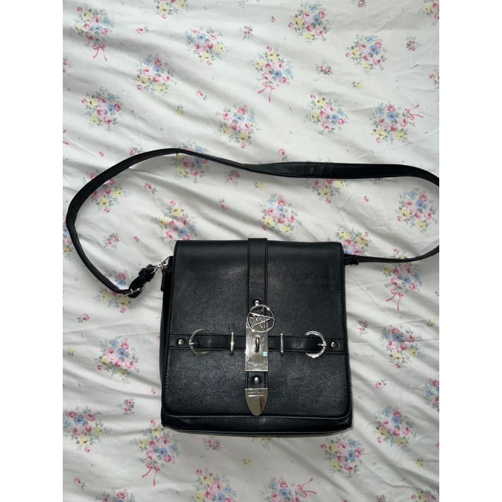 Jual KILLSTAR Black Leather Crossbody Purse | Regina Leather Shoulder ...