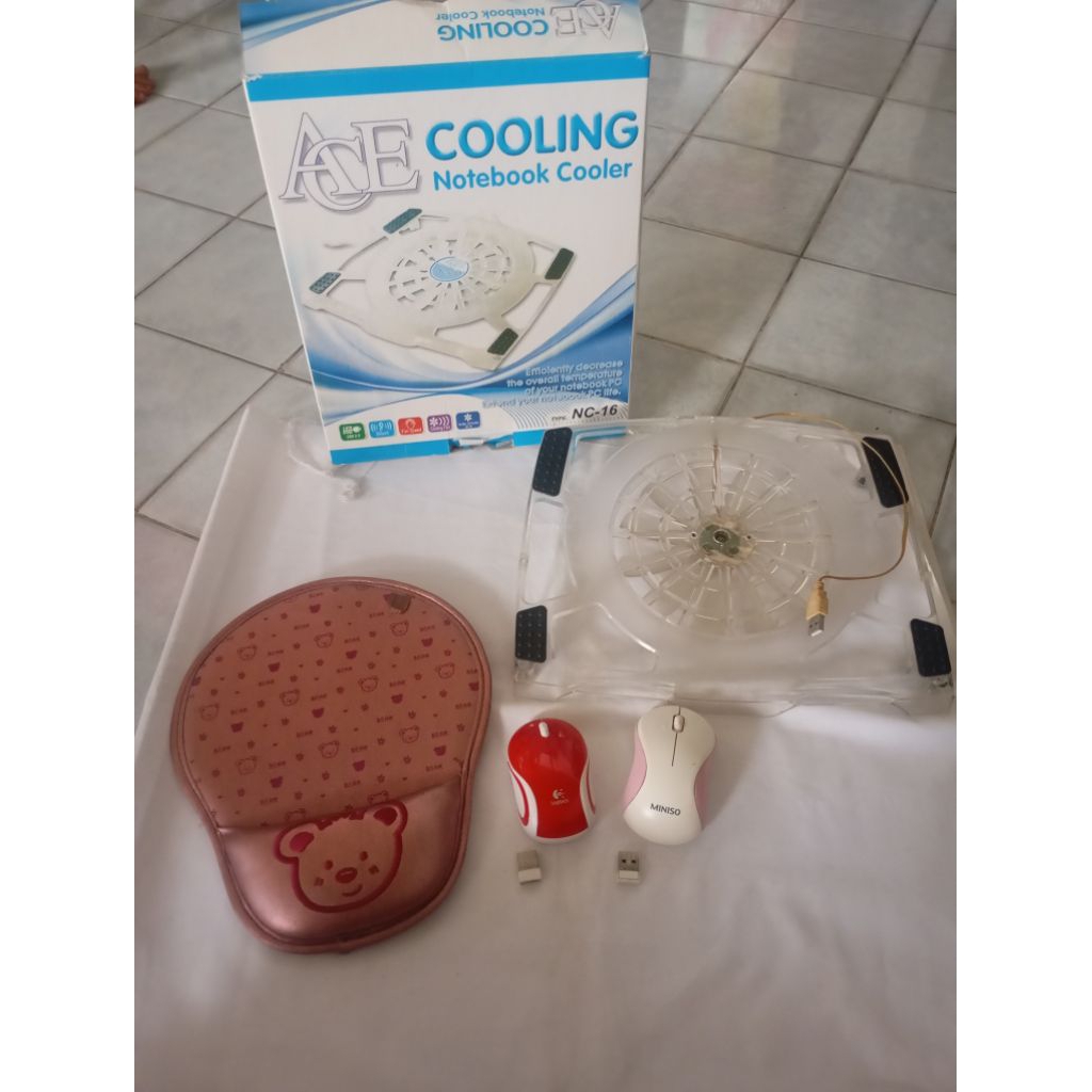 Jual Mouse Wireless Logitech&Miniso + Cooling Fan & Mouse Pad (1set ...