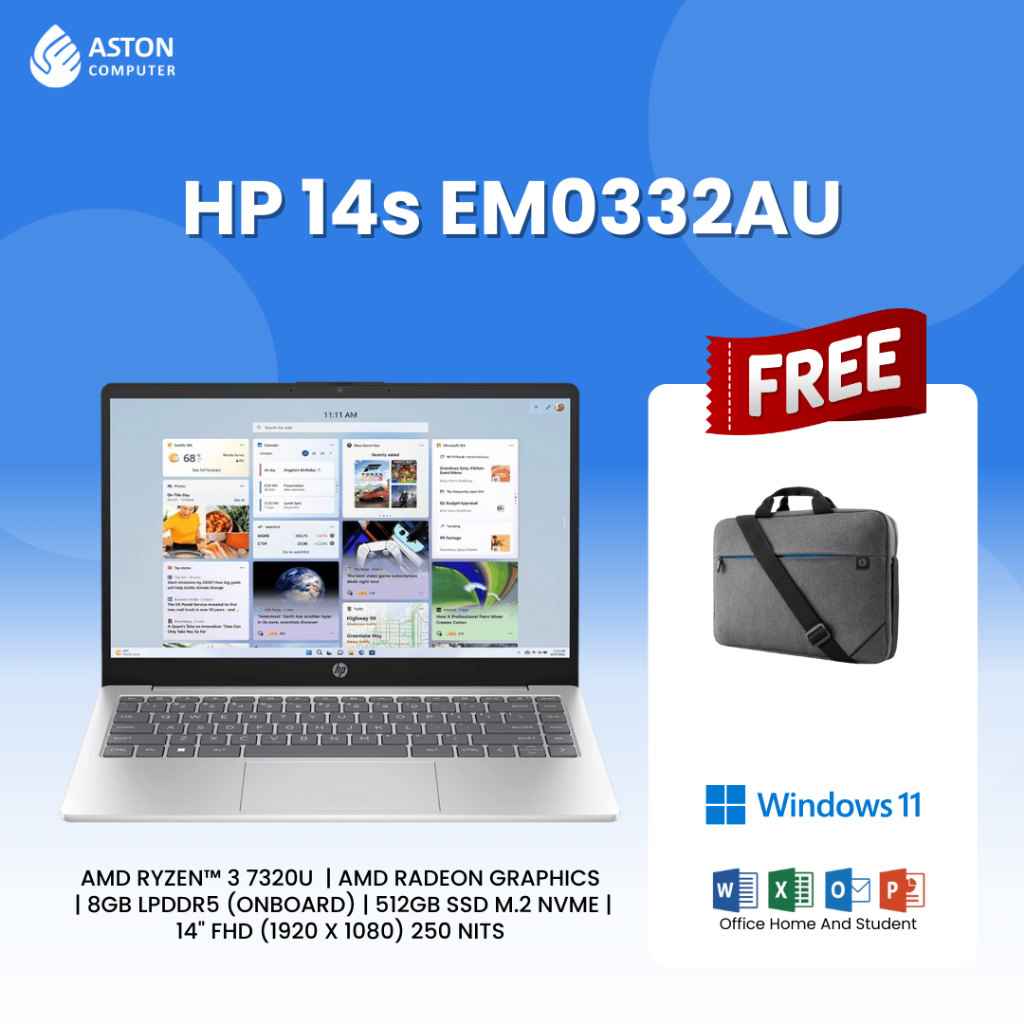 Jual LAPTOP HP AMD RYZEN 3 7320 8GB 512GB W11+OHS 14.0FHD IPS BLIT 2Y ...