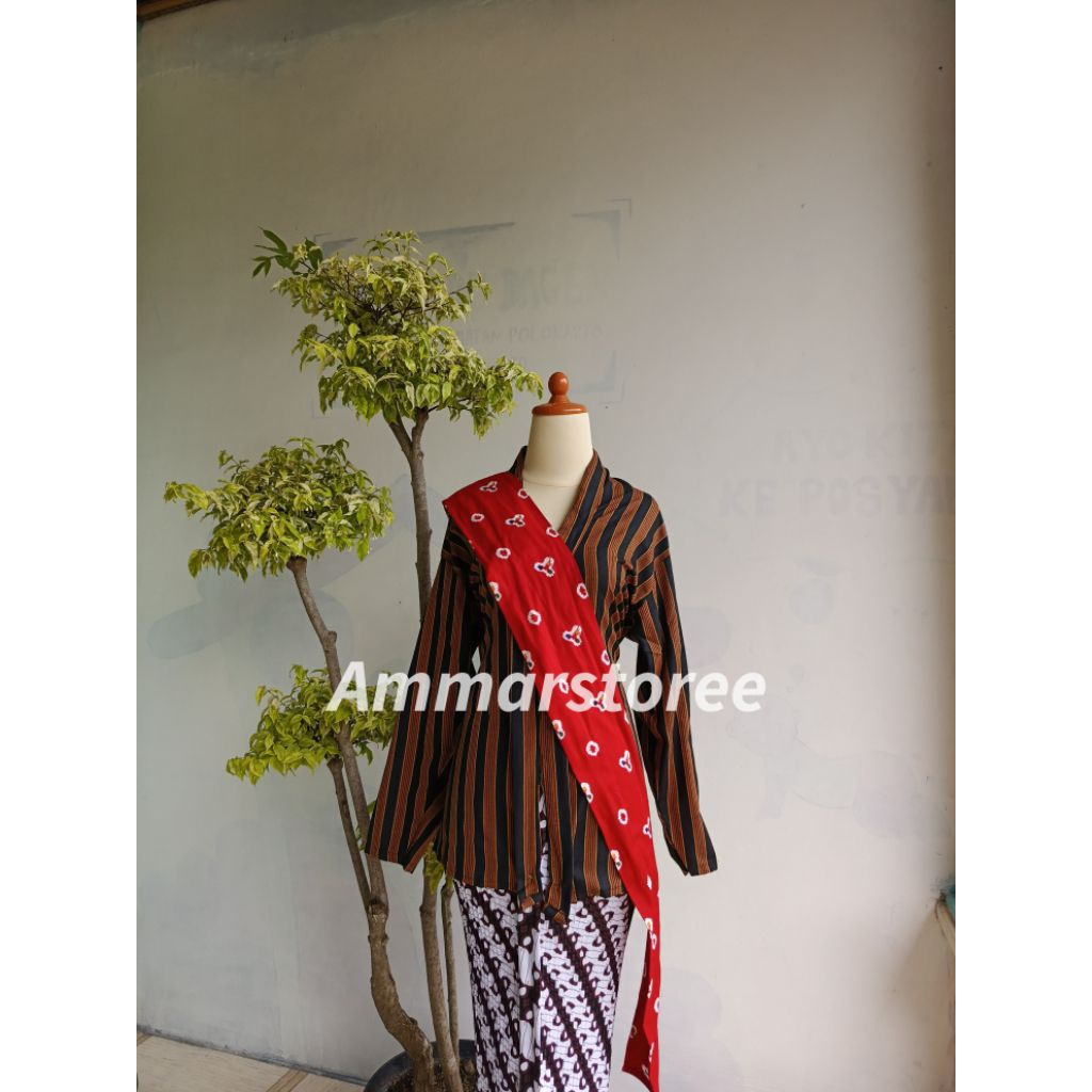 Jual setelan lurik kartini dewasa free selendang merah | Shopee Indonesia