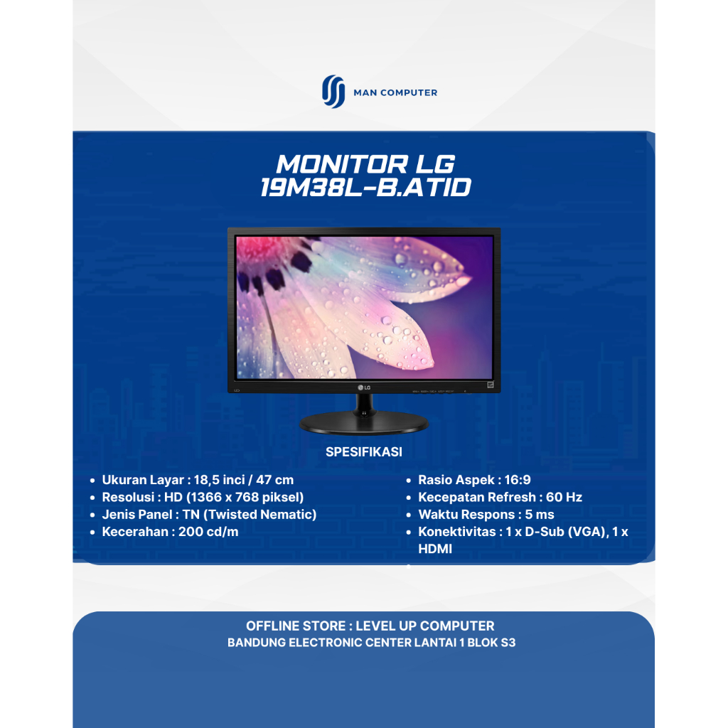 Jual LG Monitor 19M38L-B.ATID 18.5 Inci HD 1366x768 Pixel TN 200 cd/m² ...