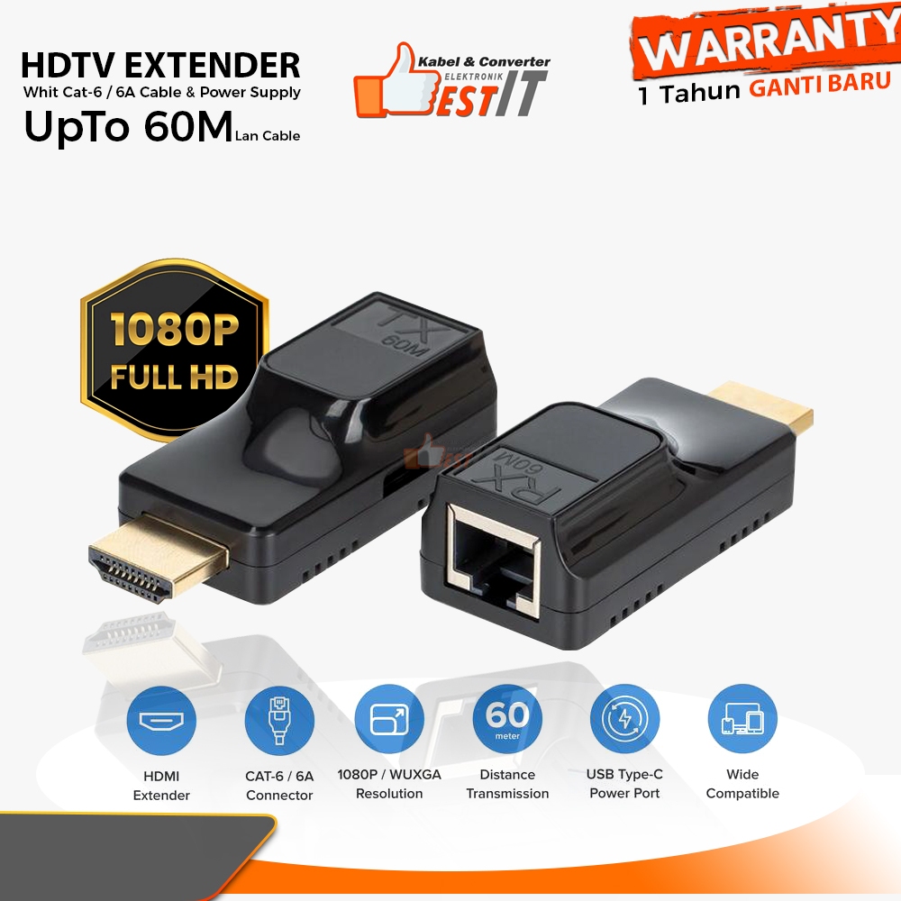 Jual HDMI Extender 60M Over LAN Full HD 1080p NYK HDTV EXTENDER CAT 6 ...
