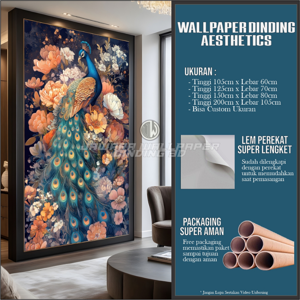 Jual Wallpaper Dinding 3D Burung Merak Aesthetic COD Stiker Dekorasi ...