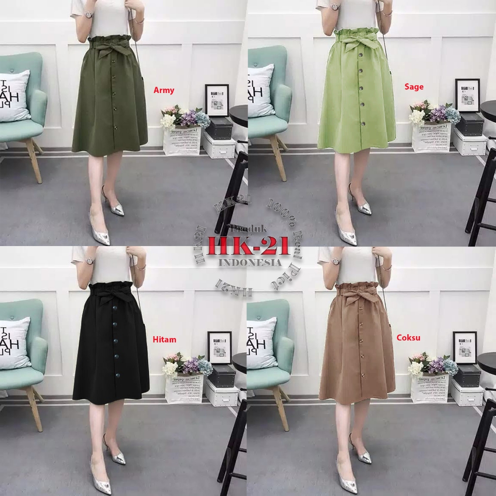 Jual HK-21 Rok Midi Kasual Gumi Premium Panjang Selutut - Rok Kerja ...