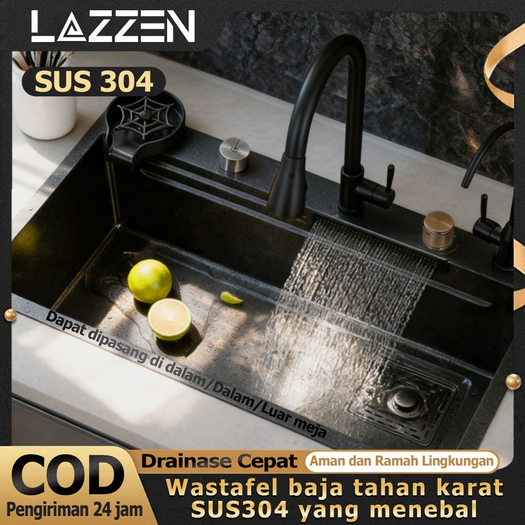 Jual Paket Kitchen Sinks BLACK Wastafel Stainless Steel Ketebalan 3.0mm ...