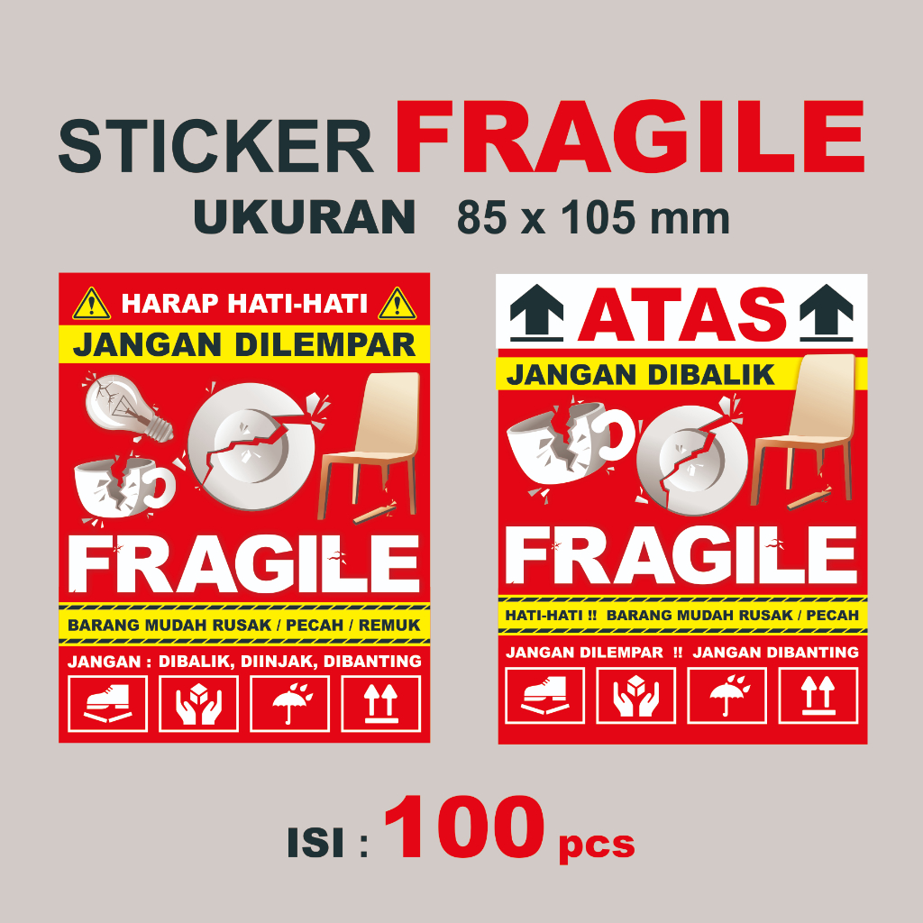 Jual STICKER FRAGILE (100 pcs) uk. 8,5 x 10,5 cm | Shopee Indonesia