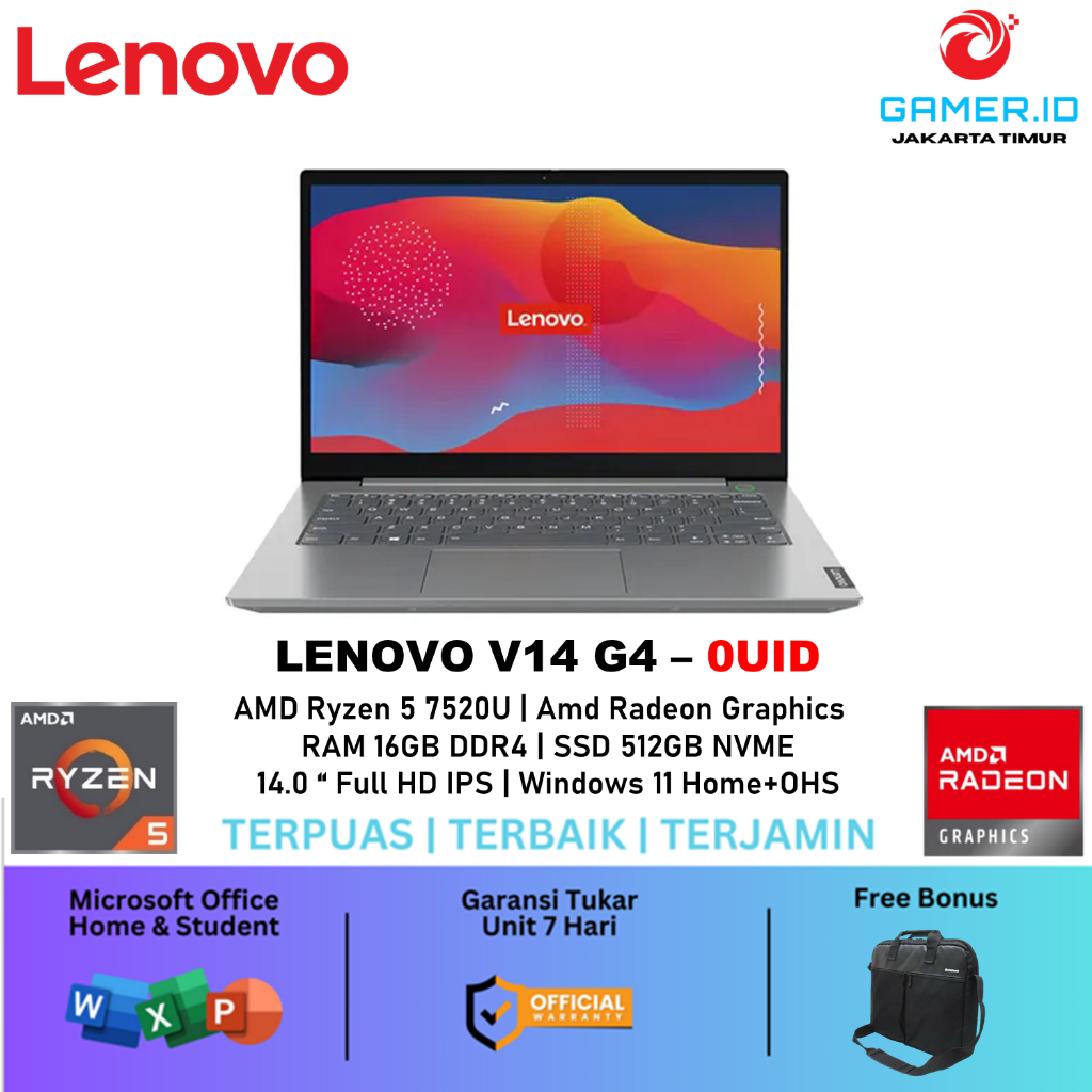 Jual Laptop Lenovo V14 G4-OUID AMD Ryzen 5 7520U Ram 16GB Ssd 512GB ...
