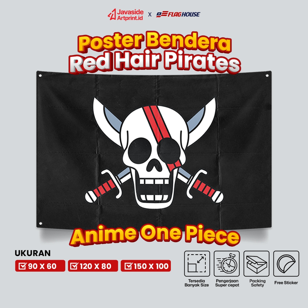 Jual Poster Bendera Red Hair Pirates / Jolly Roger Akagami No Shanks ...