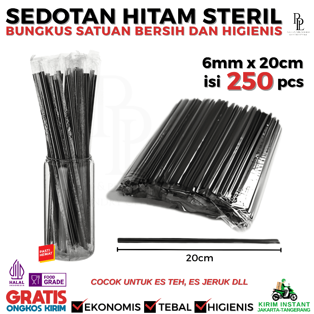 Jual [250pcs] Sedotan Hitam Steril 620 Isi 250pcs | Sedotan Es Teh Solo ...