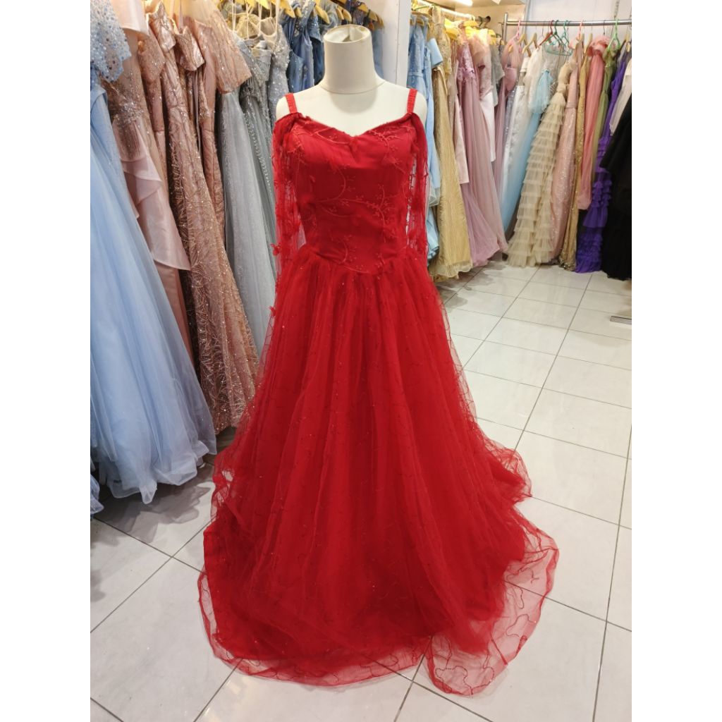 Jual Gaun pesta Merah Sabrina jubah | Shopee Indonesia