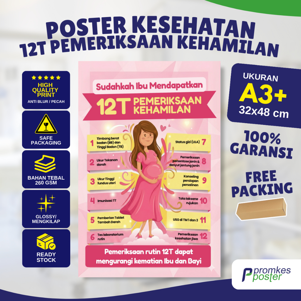 Jual Poster 12T Pemeriksaan Kehamilan | Poster Kesehatan Ibu Hamil ...
