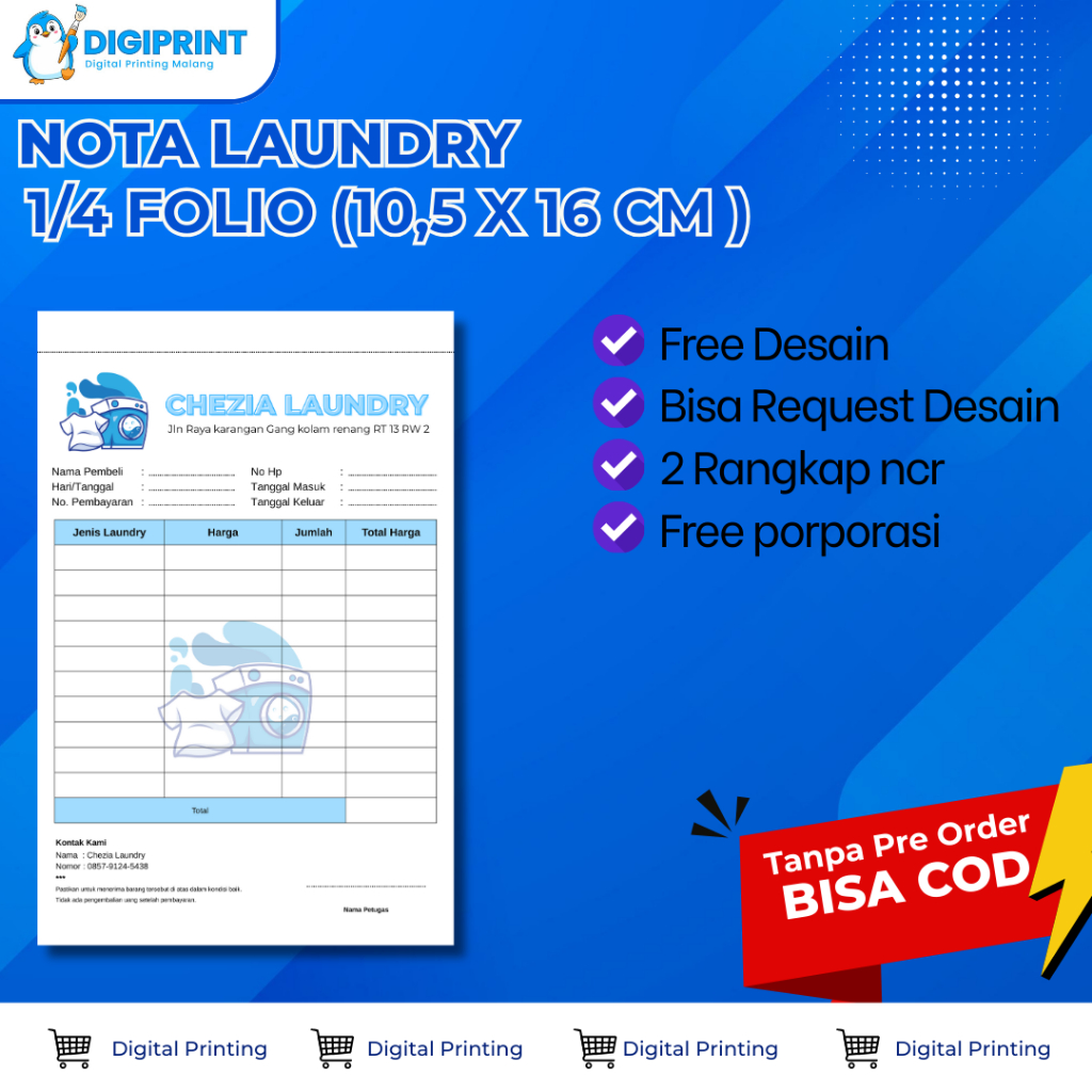 Jual Nota Laundry 1/4 full color bisa request nama ukuran |cetak nota ...