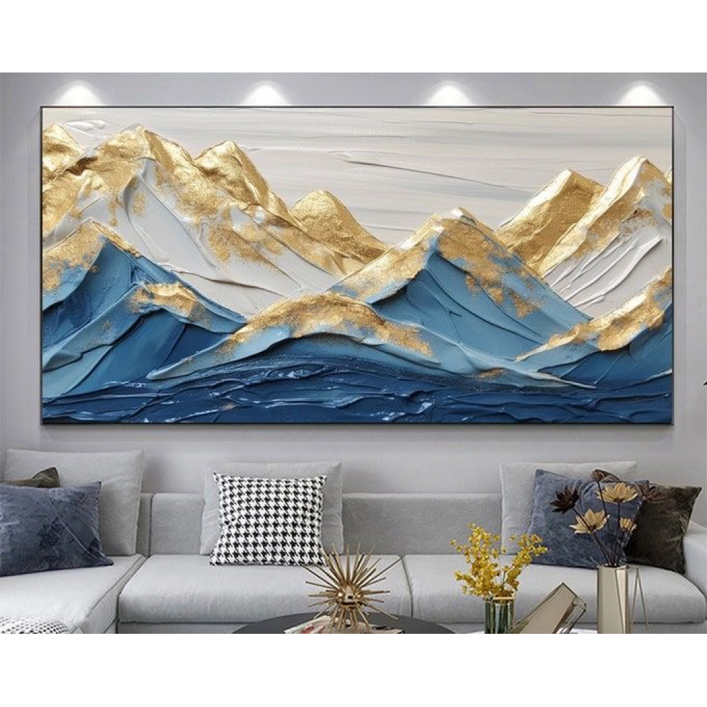 Jual Lukisan dinding abstrak tekstur minimalis modern gunung emas untuk ...