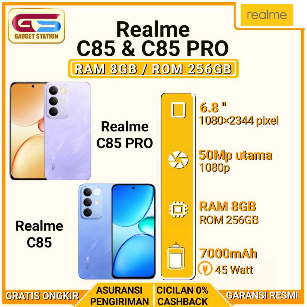 Jual REALME C85 4G & C85 PRO 5G RAM 8GB ROM 128/256GB GARANSI RESMI INDONESIA | Shopee Indonesia
