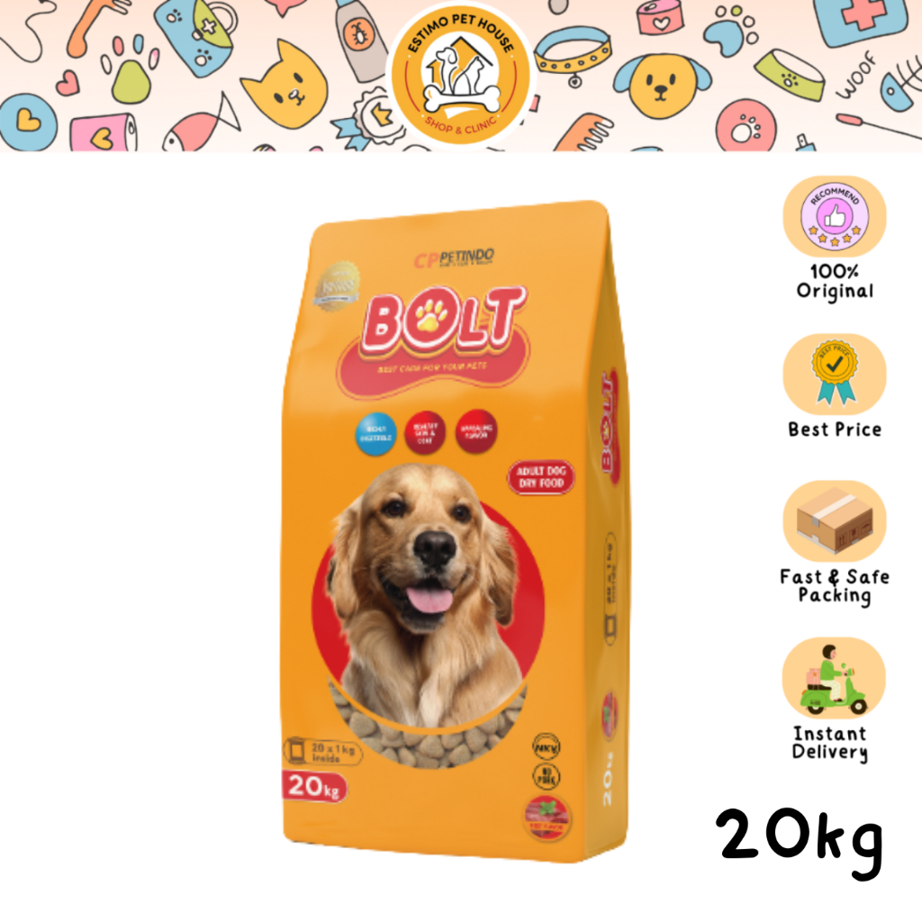 Jual BOLT DOG Beef Segitiga Makanan Anjing 20kg | Shopee Indonesia