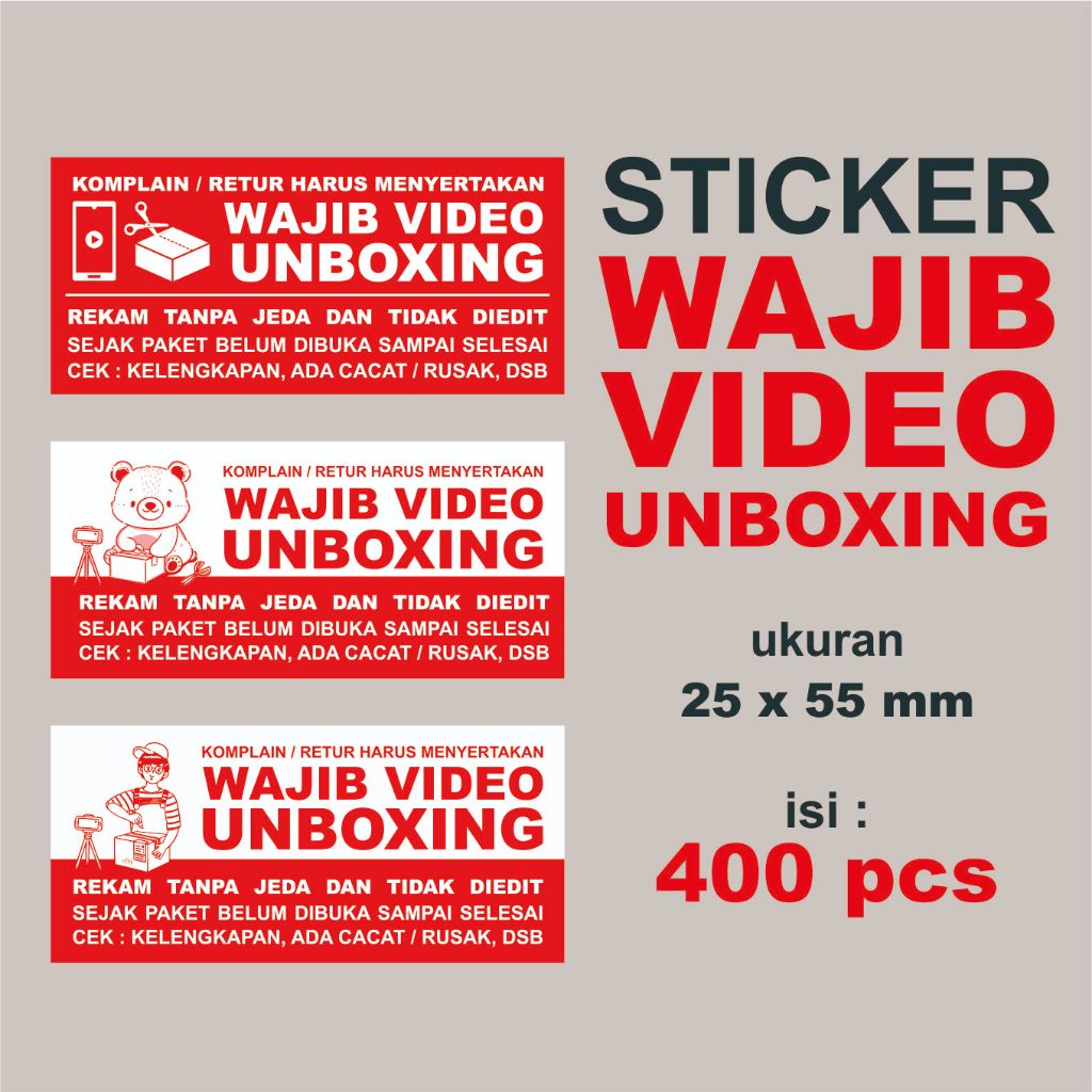Jual STICKER WAJIB VIDEO UNBOXING - ukuran 25 x 55 mm (isi 400 pcs ...