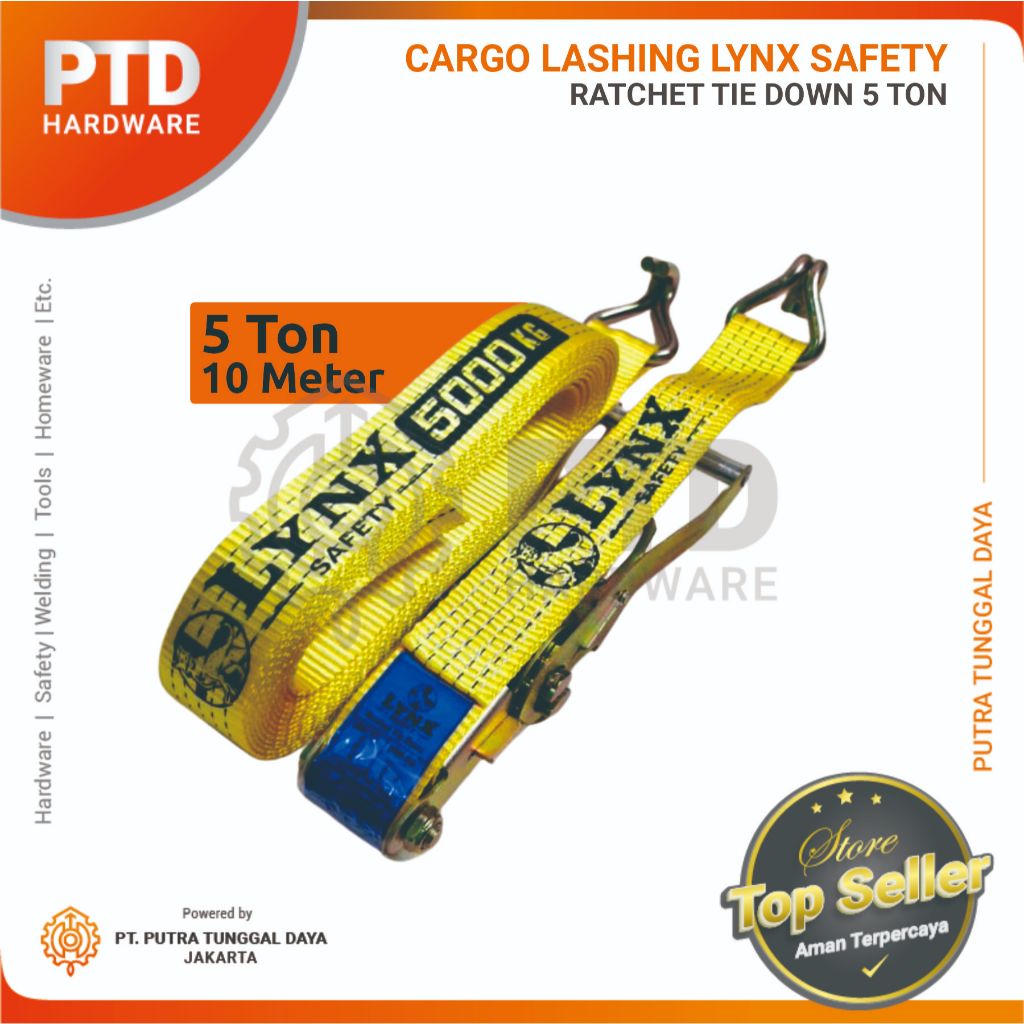 Jual Lynx Safety Ratchet Tie Down 5 Ton x 10M / Cargo Lashing Webbing 2 ...