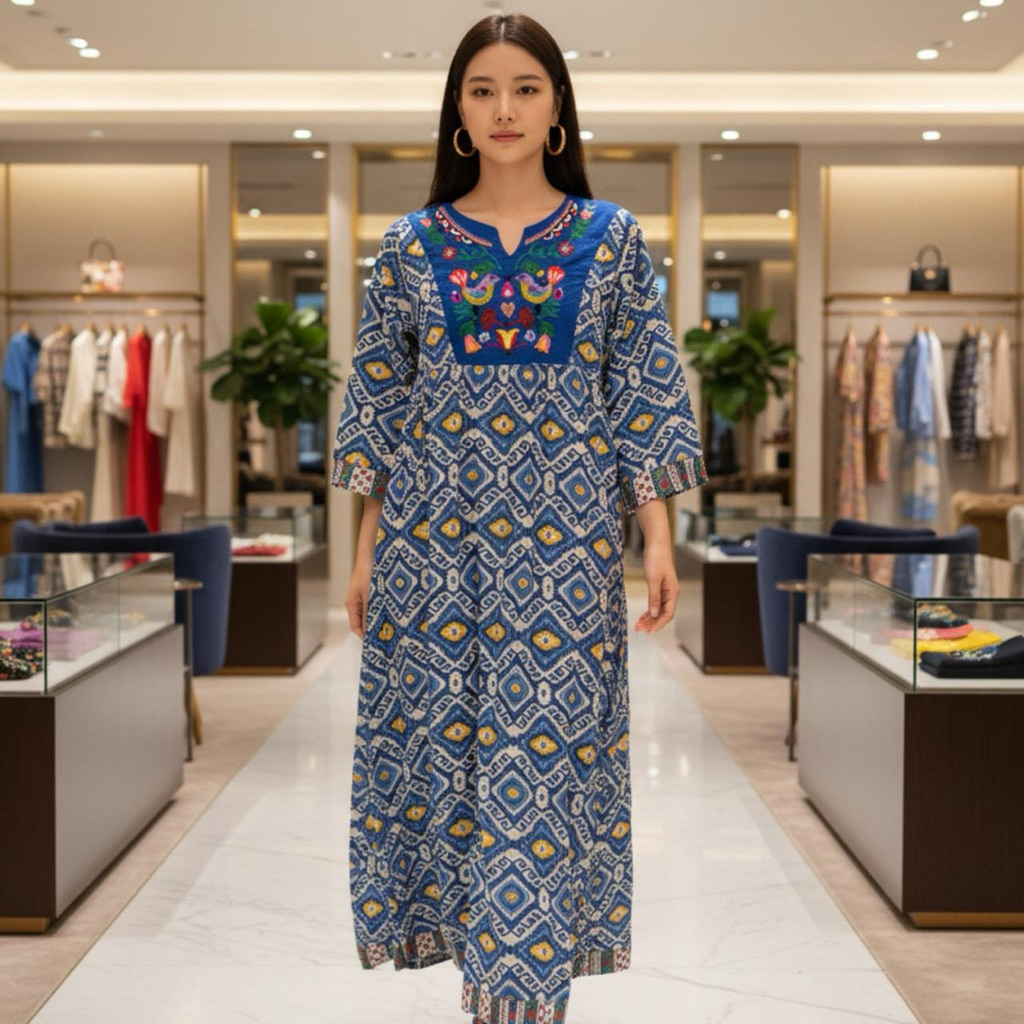 Jual DRESS BOHE MAXI KOMBINASI SULAM DAN KATUN 3134 | Shopee Indonesia