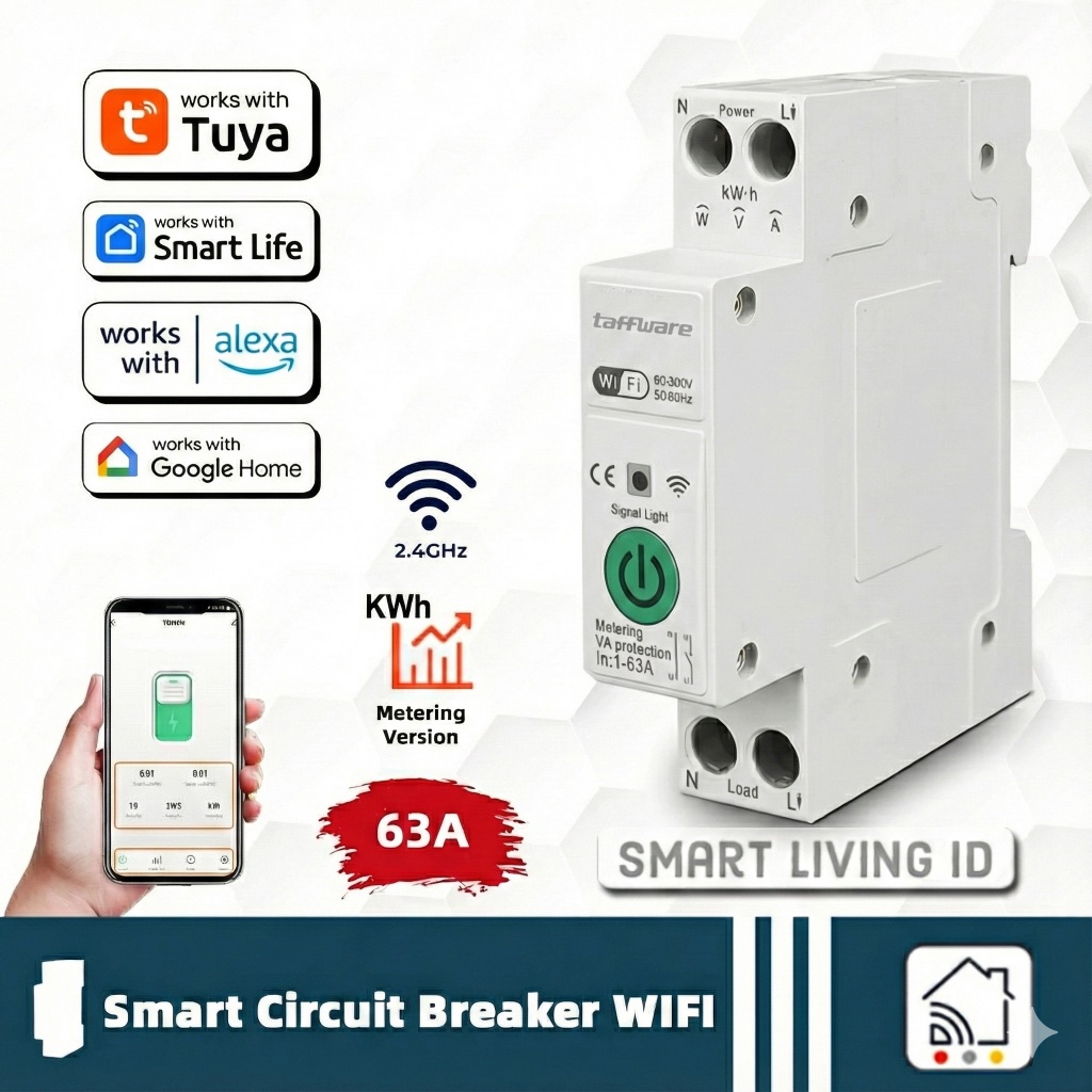 Jual Tuya Smart LIfe MCB Circuit Breaker WIFI 63A 1P KWH Energy Monitor ...