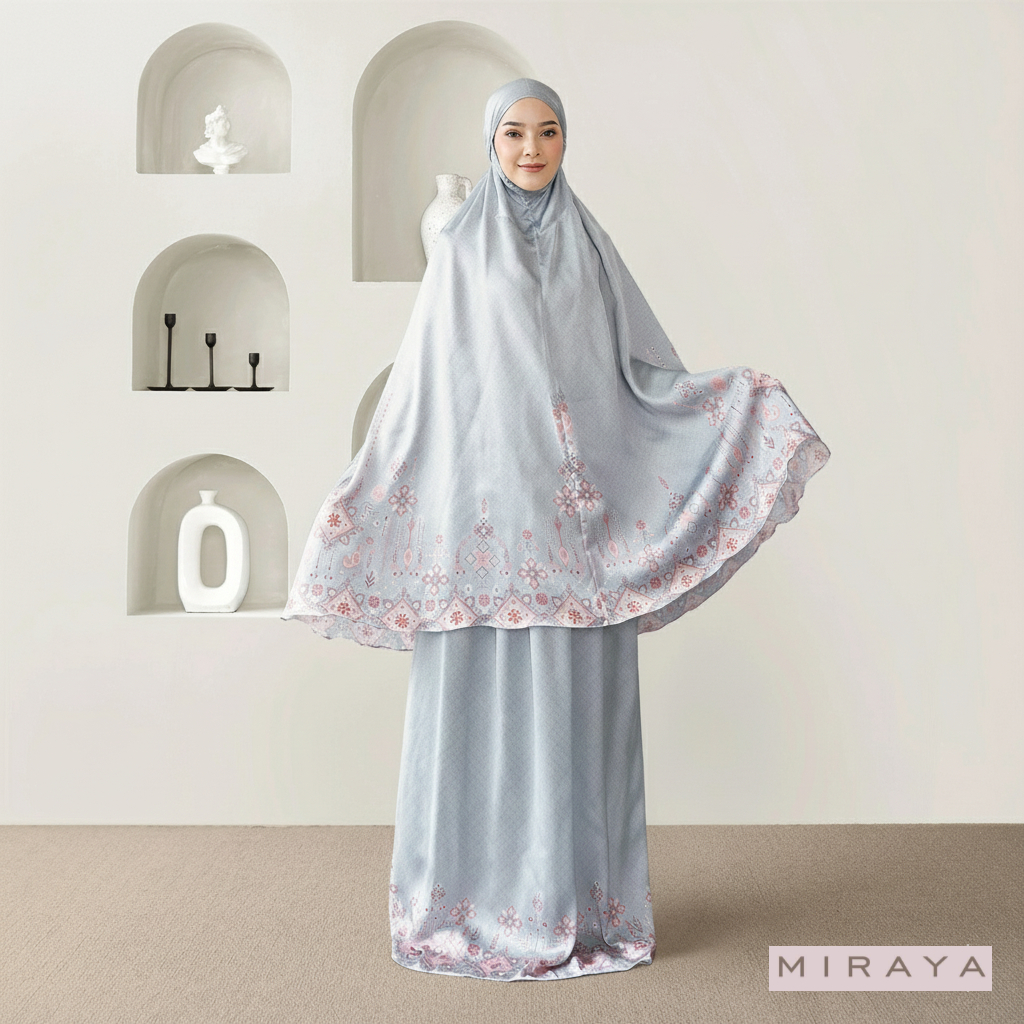 Jual Miraya Mukena Travel Printing Folk Light Blue | Shopee Indonesia