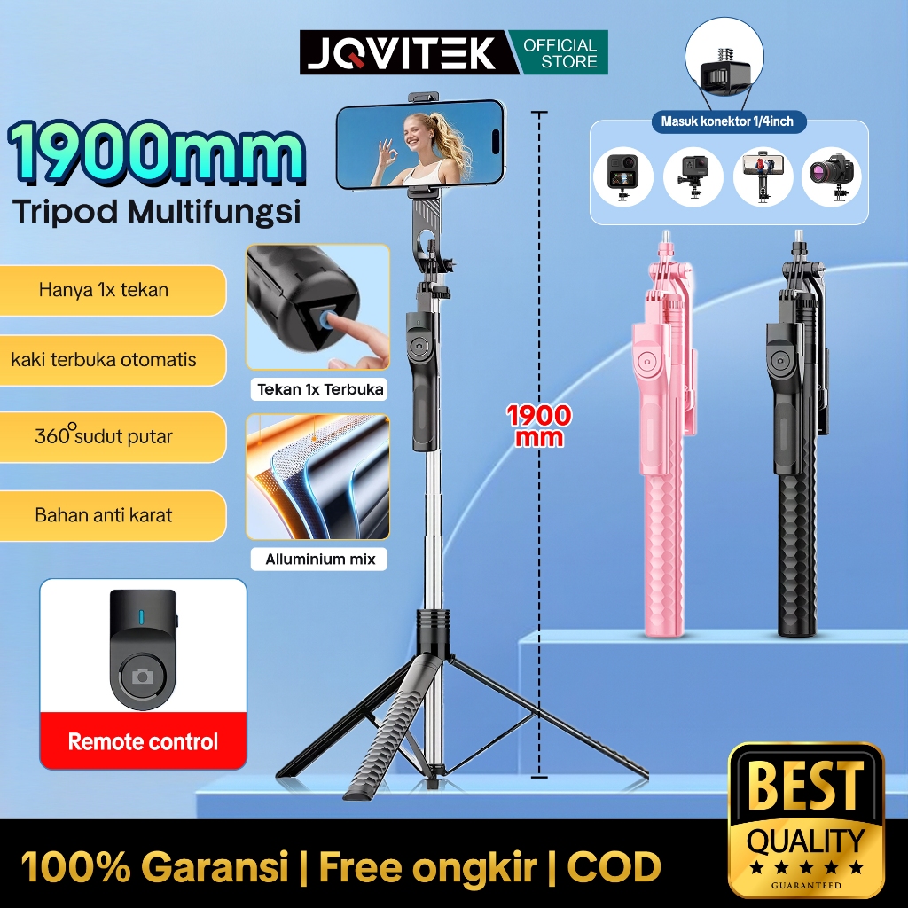 Jual (2026 Baru)Jqvitek Tripod 190CM Tongsis Bluetooth Wireless Selfie ...