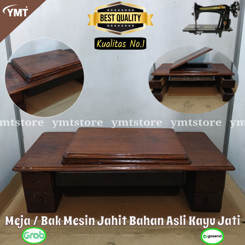Jual Bak / Meja Mesin Jahit Hitam Klasik Bahan Kayu JATI Laci 5 ...