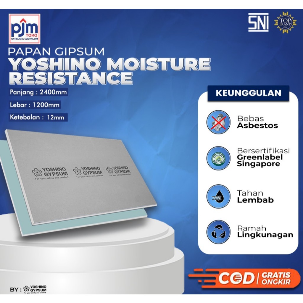 Jual Papan Plafon Gypsum Yoshino Moisture Resistance 12mm | Shopee ...
