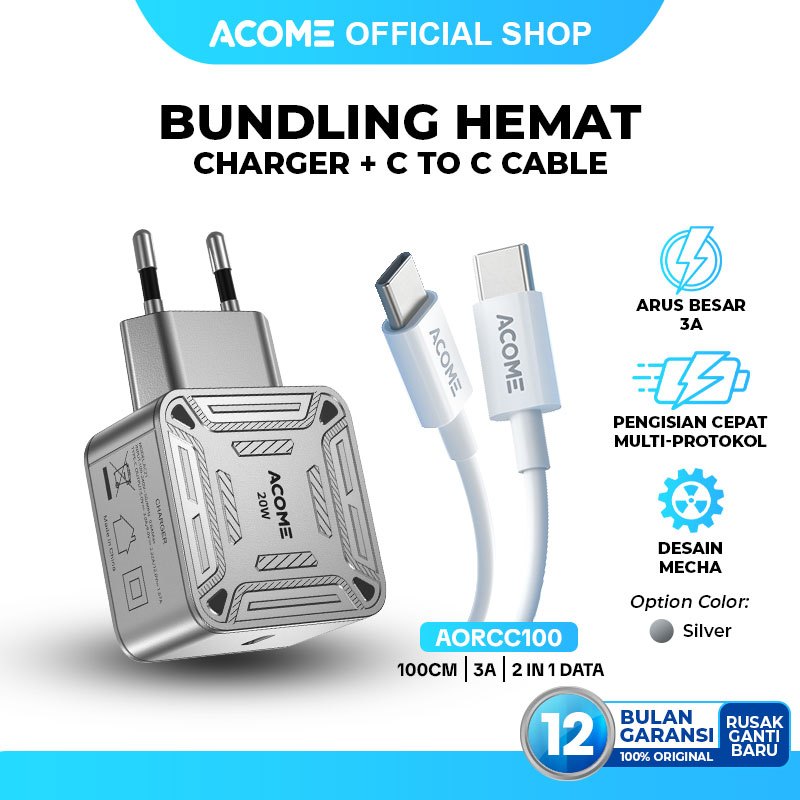 Jual ACOME Special Bundling Charger AC21 Adaptor Port Type-C PD 20W ...