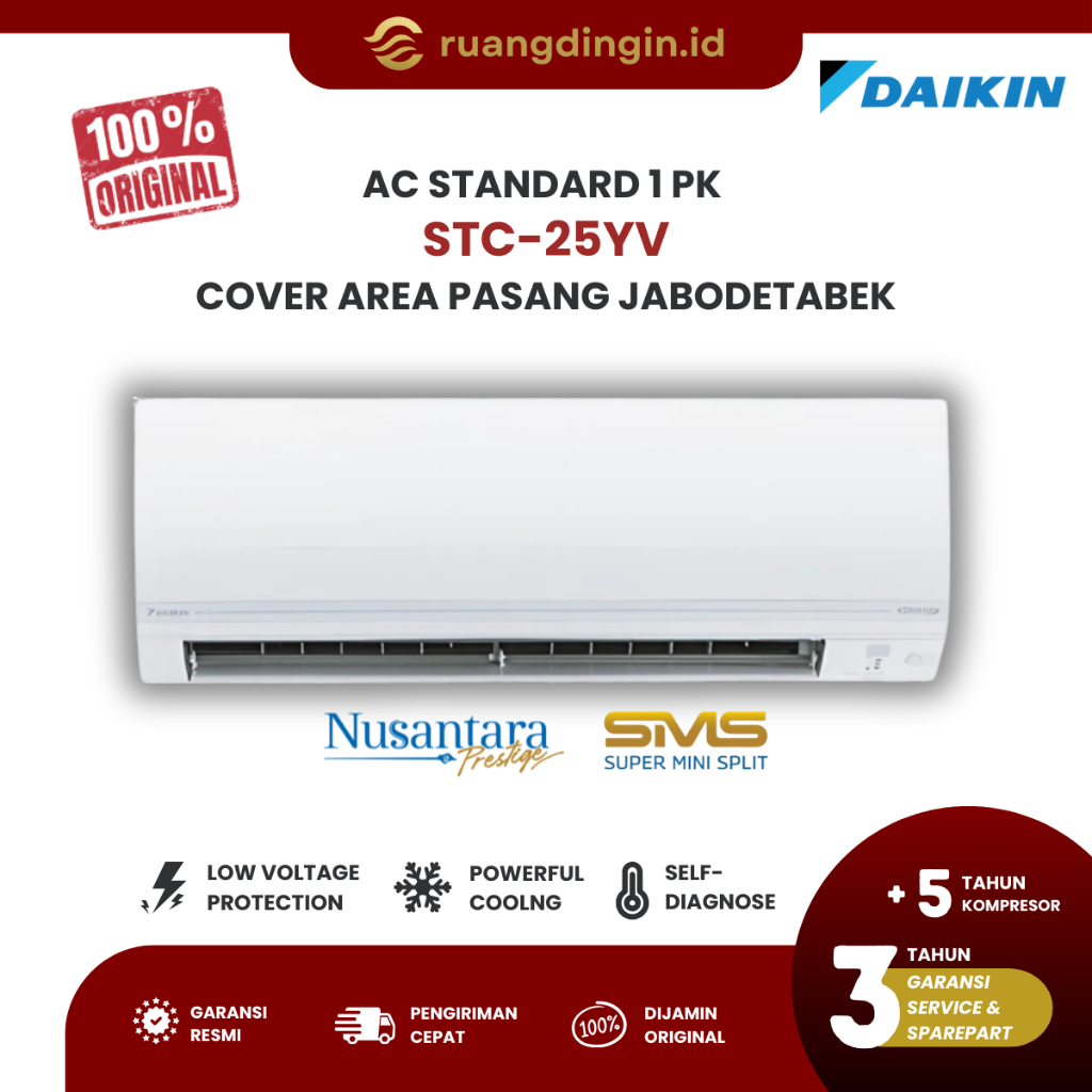 Jual AC DAIKIN 1 PK STANDARD NUSANTARA PRESTIGE STC 25YV PAKET ...