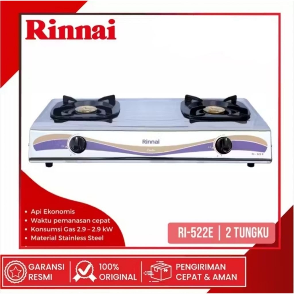 Jual RINNAI RI522E / RI-522E KOMPOR GAS 2 TUNGKU STAINLESS STEEL - 100% ...