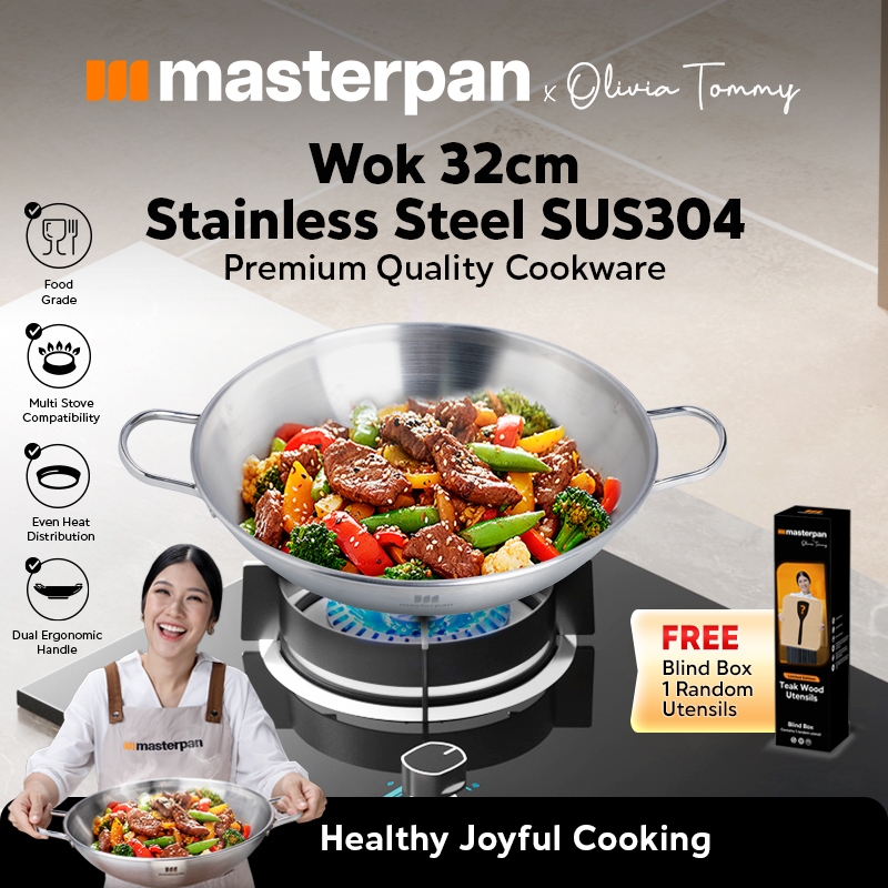 Jual Masterpan x Olivia Wok Stainless Steel SUS 304 Premium Wajan 32cm ...