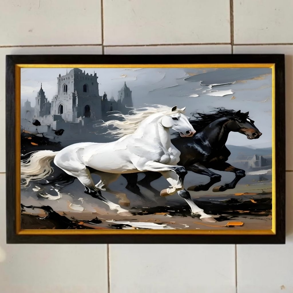 Jual Hiasan dinding lukisan Cetak gambar kuda plus bingkai ukuran ...