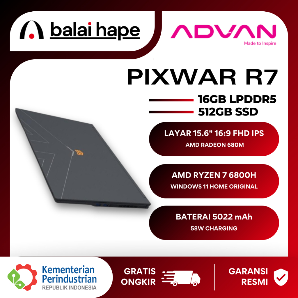 Jual ADVAN Laptop Pixwar R7 | AMD Ryzen 7 6800H | 16GB LPDDR5 512GB SSD ...