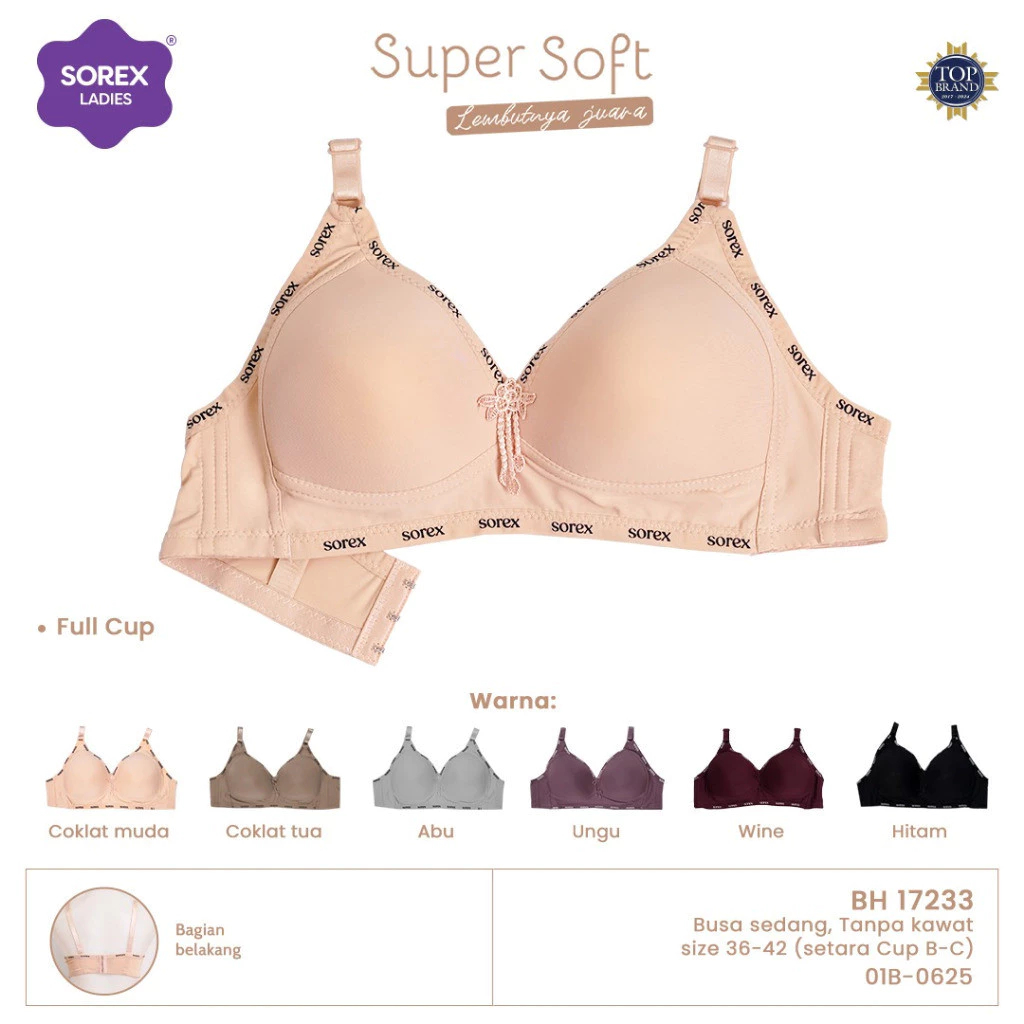 Jual Sorex 17233 Bra BH Tanpa Kawat Busa Sedang Kait 3 Setara Cup C Cup ...