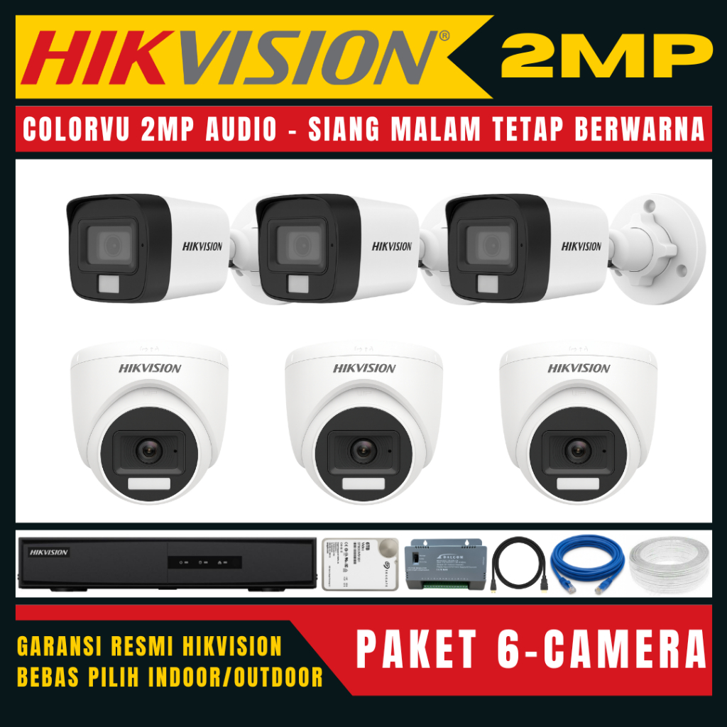 Jual PAKET CCTV HIKVISION COLORVU 2MP 8 CHANNEL 6 KAMERA COLORFUL ...