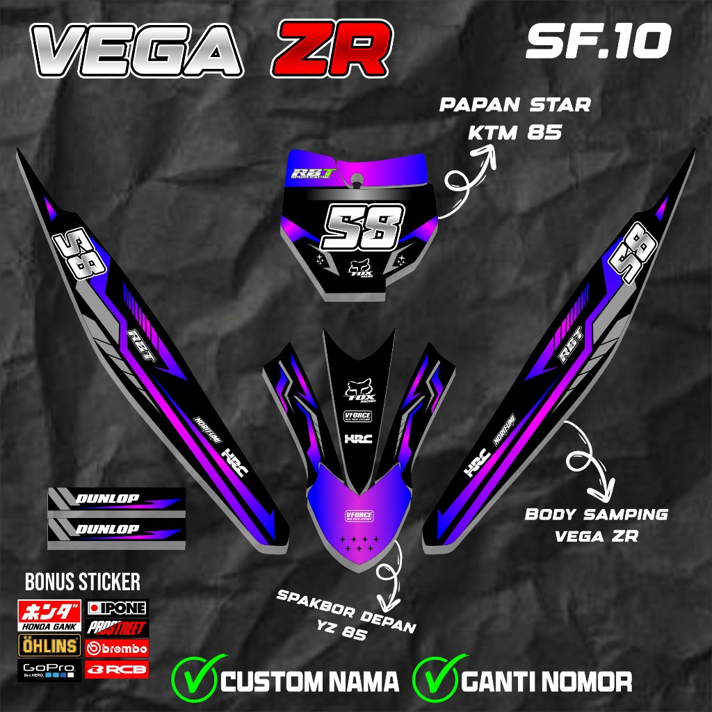 Jual SF DECAL-STICKER RBT VEGA ZR RBT BEBEK MODIF SUPERMOTO YZ CRF KLX ...