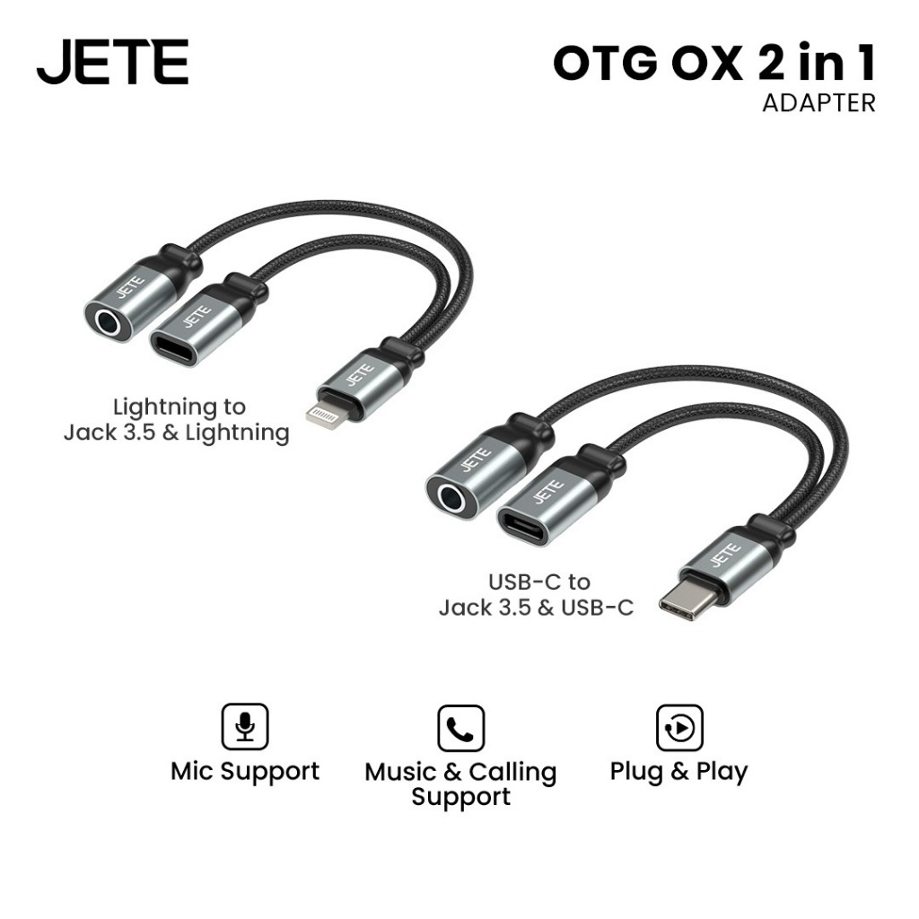 Jual OTG Converter JETE OX 2 in 1 Adapter Splitter Lightning Type C ...