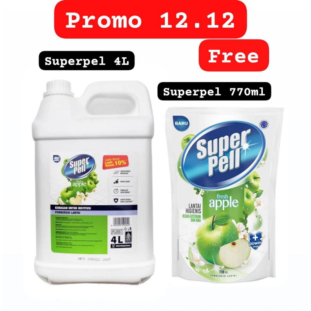 Jual Superpell Apple 4L Pembersih Lantai + Free Superpell Refill 770ml ...