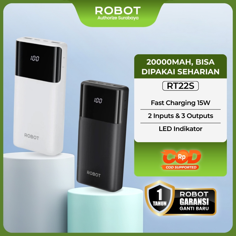 Jual ROBOT Powerbank 20000mAh Real Capacity Fast Charging 15W 3 Output ...