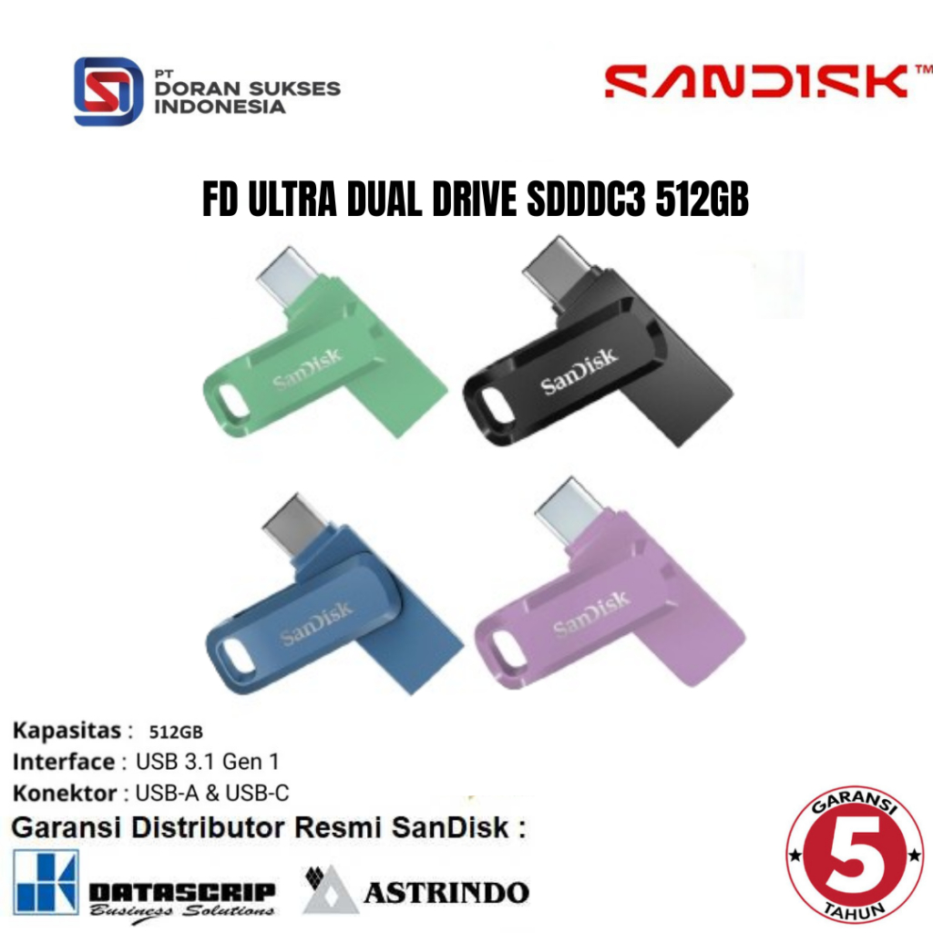 Jual SanDisk Flashdisk Dual Drive SDDDC3 512GB TYPE C 150Mbps - Garansi ...