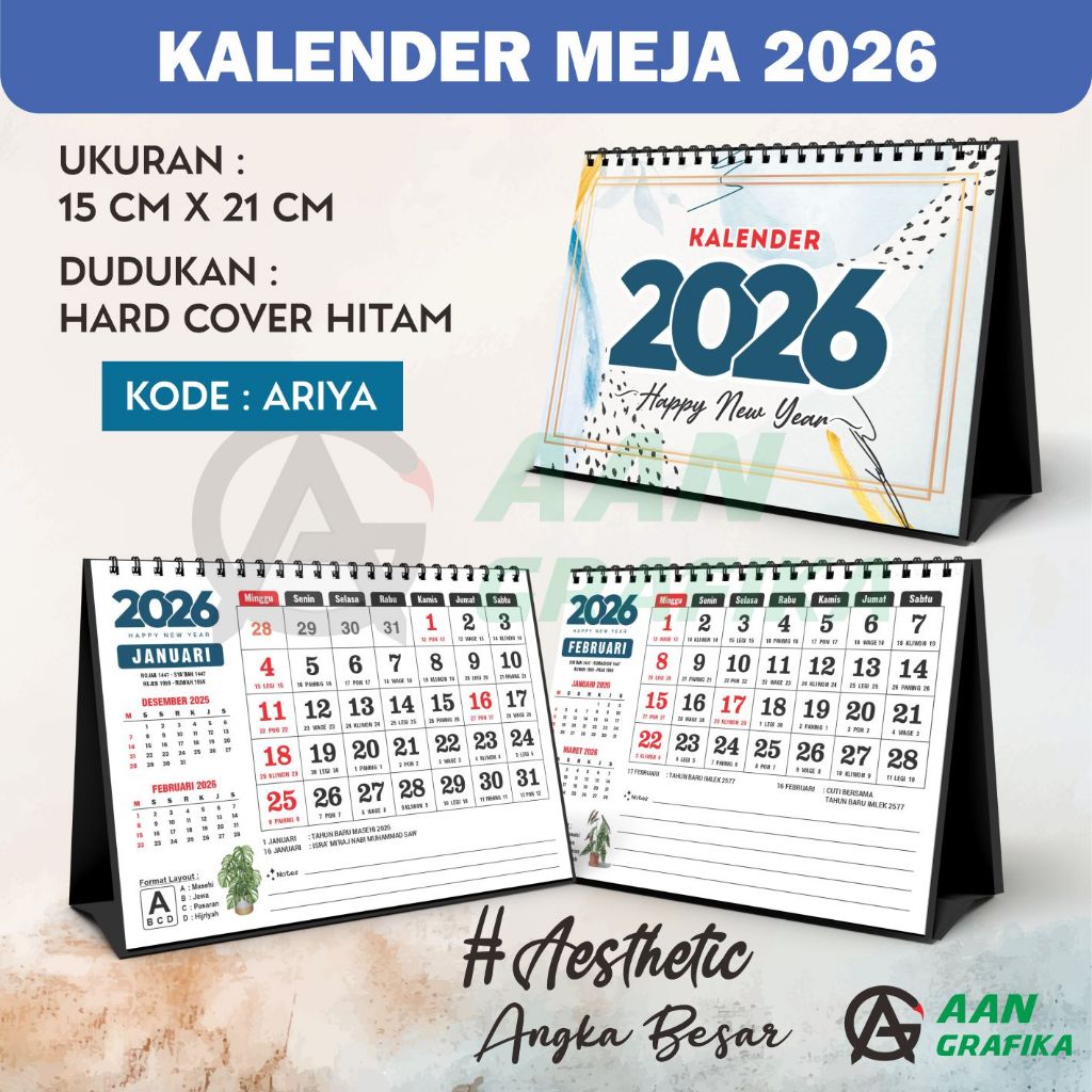 Jual KALENDER MEJA 2026 Angka BESAR - Kalender BESAR Aesthetic Kode ...