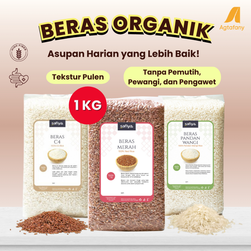 Jual Beras Organik 1 kg Premium | Beras Merah, C4, Pandan Wangi, Nasi ...