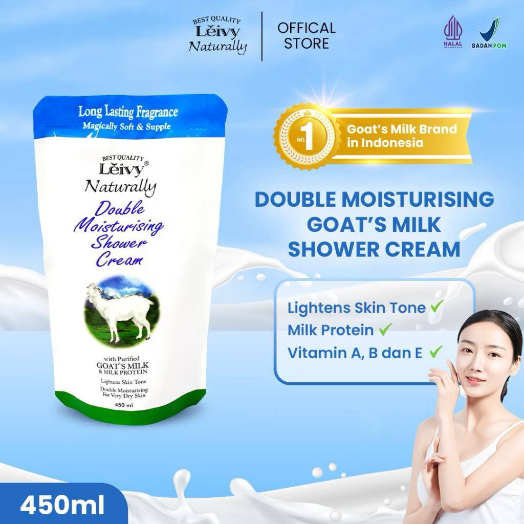 Jual LEIVY - Naturally Double Moisturising Shower Cream Goat Milk 450mL ...