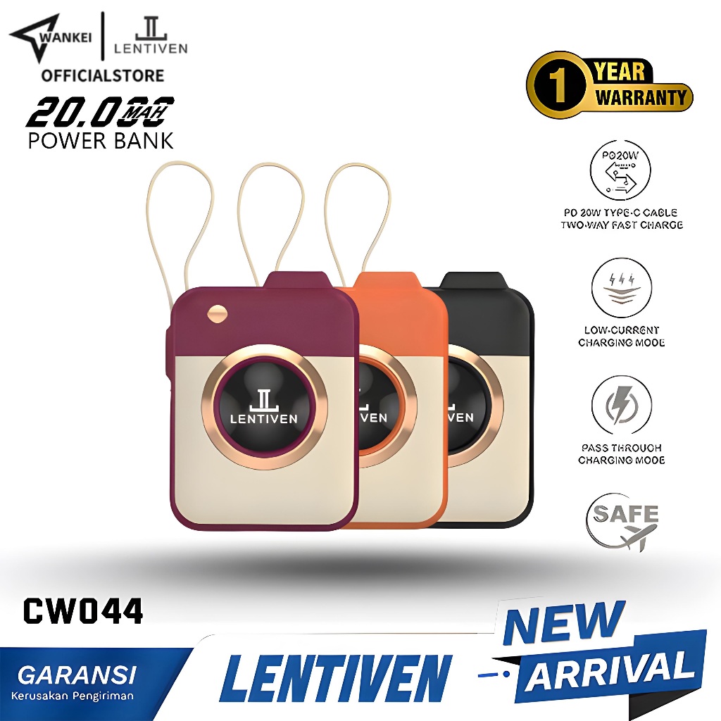 Jual WANKEI LENTIVEN 20000mAh Powerbank Mini Fast Charging 1 KABEL Type ...